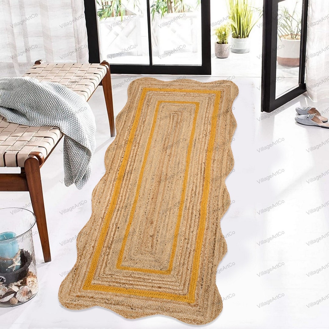 Wavy Edge Scallop Hallway Runner Rugs 2 X 18 Ft, Bohemian Jute Scallop ...