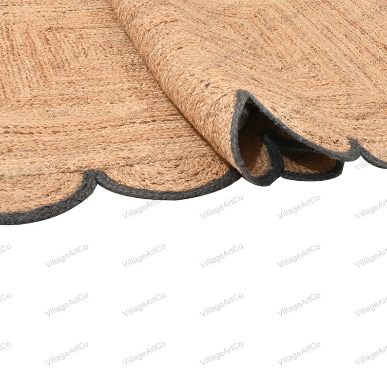 Scalloped Rug Jute Rug, Bohemian Scallop Rug Carpet, Grey Scalloped Rug ...