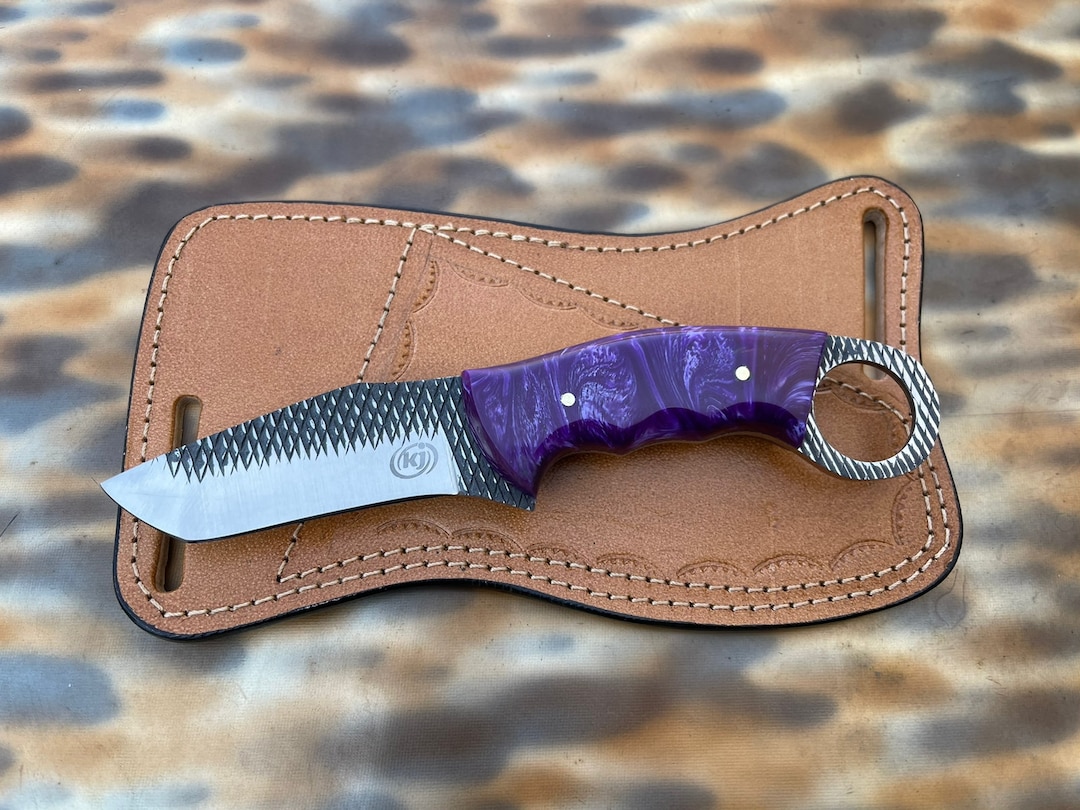 Handmade Rasp Steel Tanto Knife: Resin Handle, Leather Sheath - Etsy