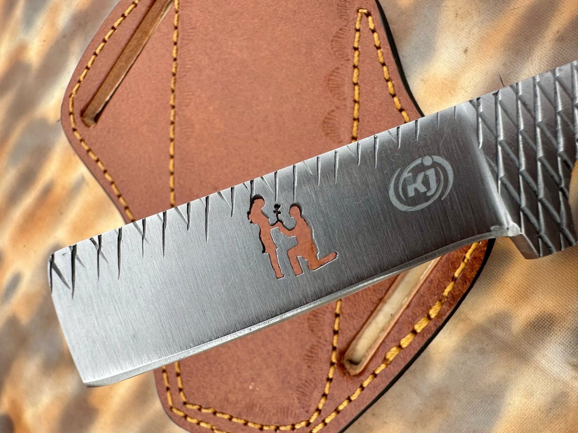 Handmade Cowboy Bull Cutter Knife: Rasp Steel Blade, Resin Handle ...