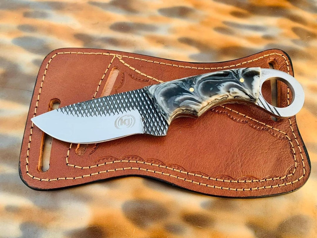 Handmade Rasp Steel Skinner Knife: Resin Handle, Leather Sheath - Etsy