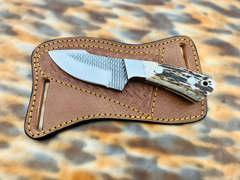 Handmade Rasp Steel Skinner Knife: Stag Horn Handle, Leather Sheath - Etsy