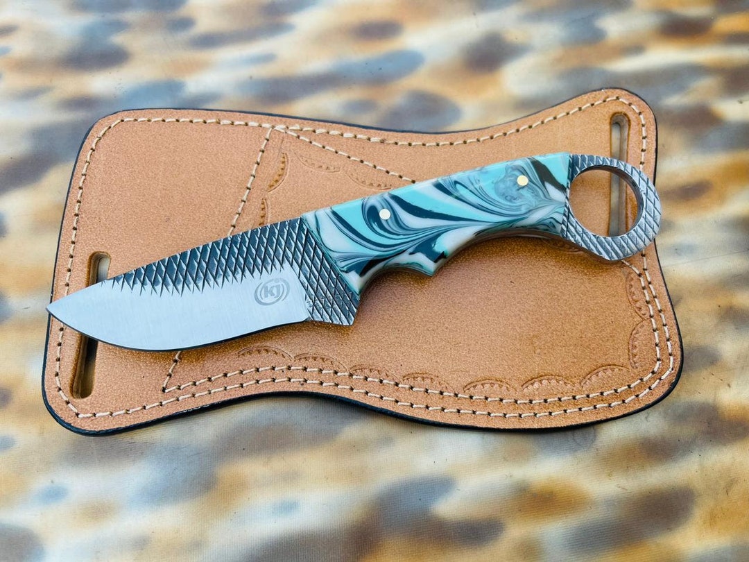 Handmade Rasp Steel Skinner Knife: Resin Handle, Leather Sheath - Etsy