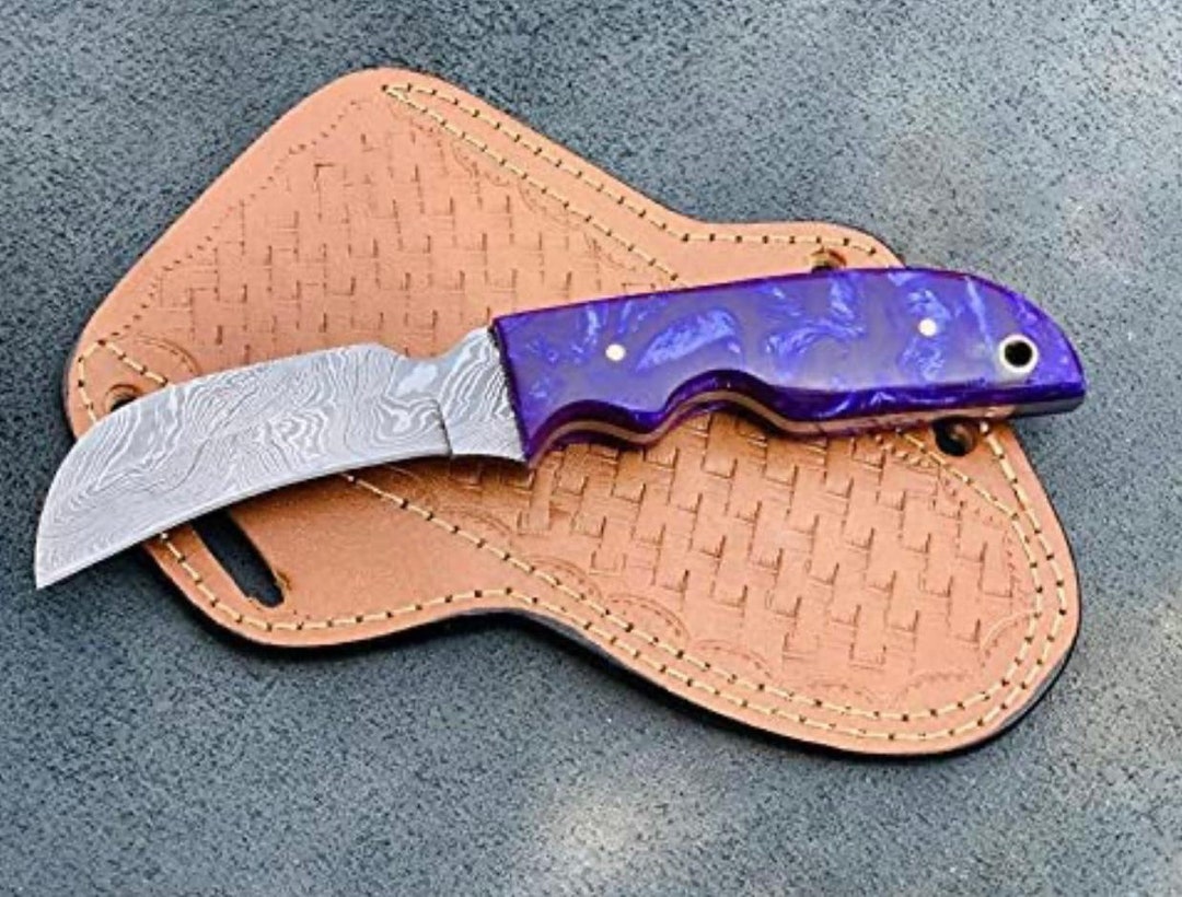 Custom Handmade Damascus Steel Hawkbill Knife - Etsy