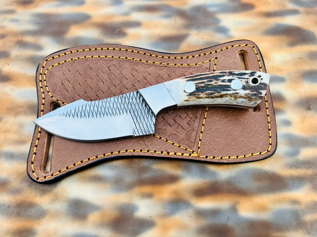Handmade Rasp Steel Skinner Knife: Stag Horn Handle, Leather Sheath - Etsy