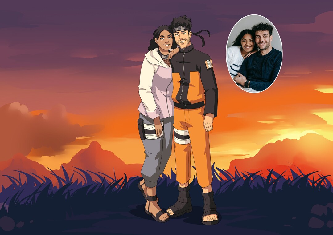 Your Couple Custom Ninja Anime Portrait - Japanese Manga Art Style ...