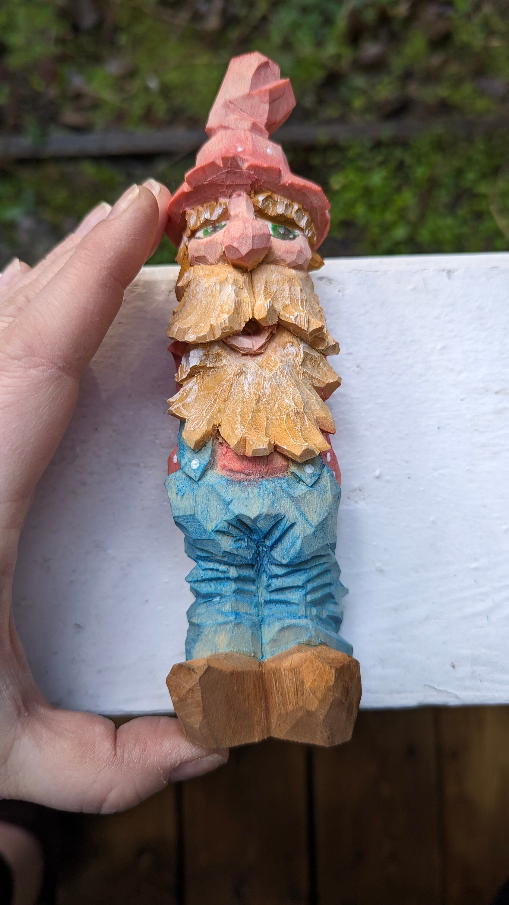 Hand Carved Tall Red Hat Gnome - Etsy