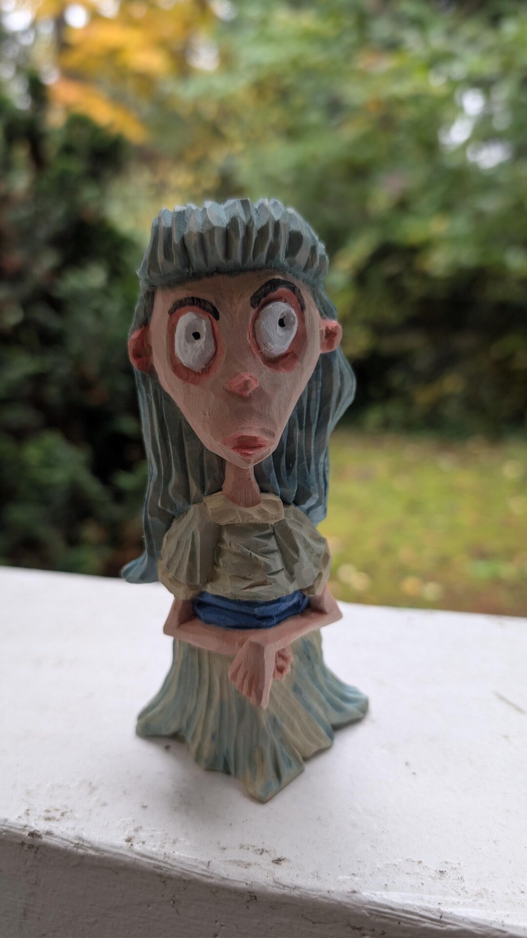 Hand Whittled Tim Burton Style Woman With Aqua Blue Hair - Etsy