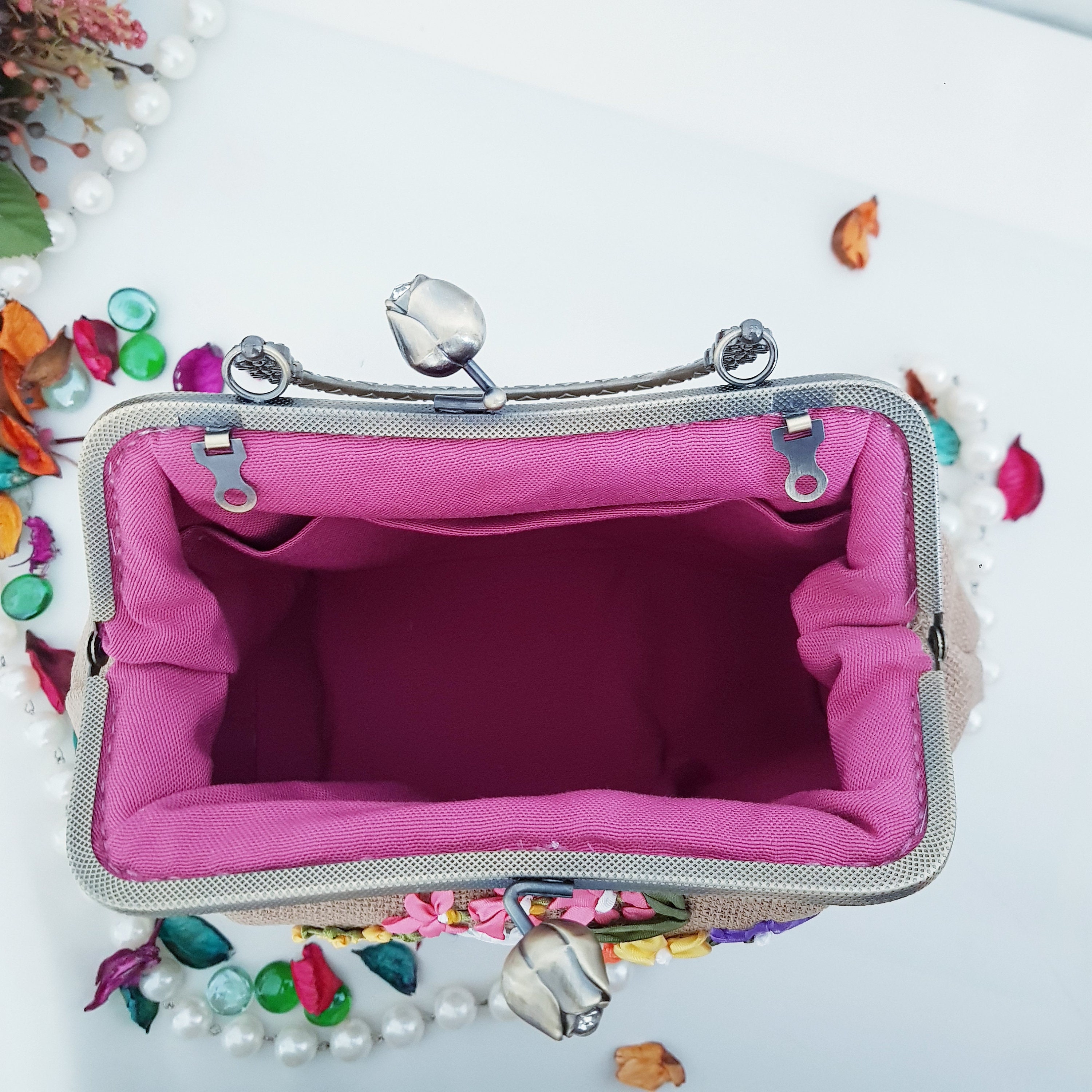 Floral Vintage Top Handle Shoulder Bag Embroidered Crossbody Bag With ...