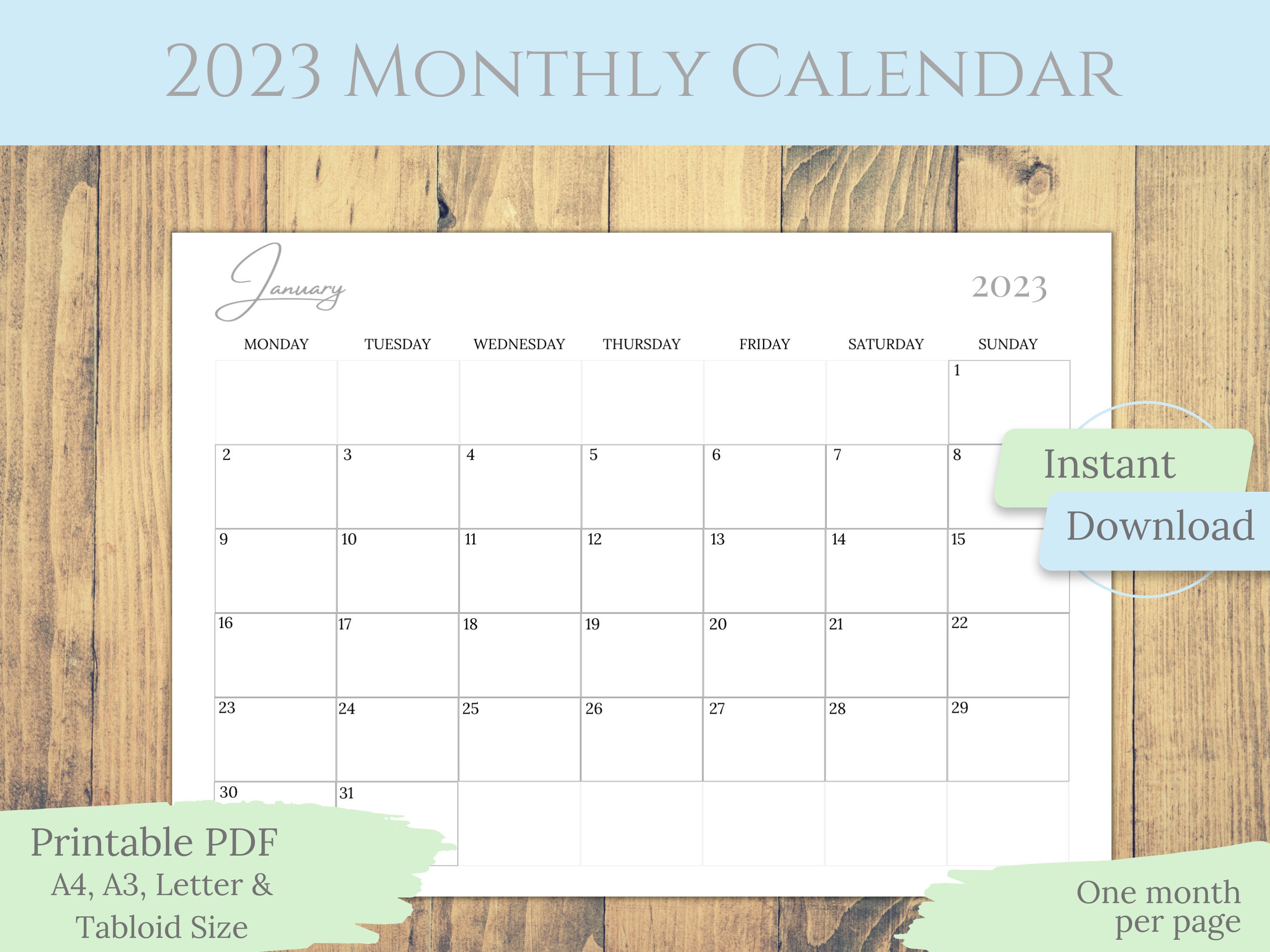 2023 Calendar, Monthly Planner Printable Calendar, 2023 Planner ...