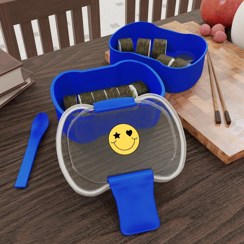 Smiley Face Two-tier Bento Box, Cute Lunch Container, Meal Prep Box ...