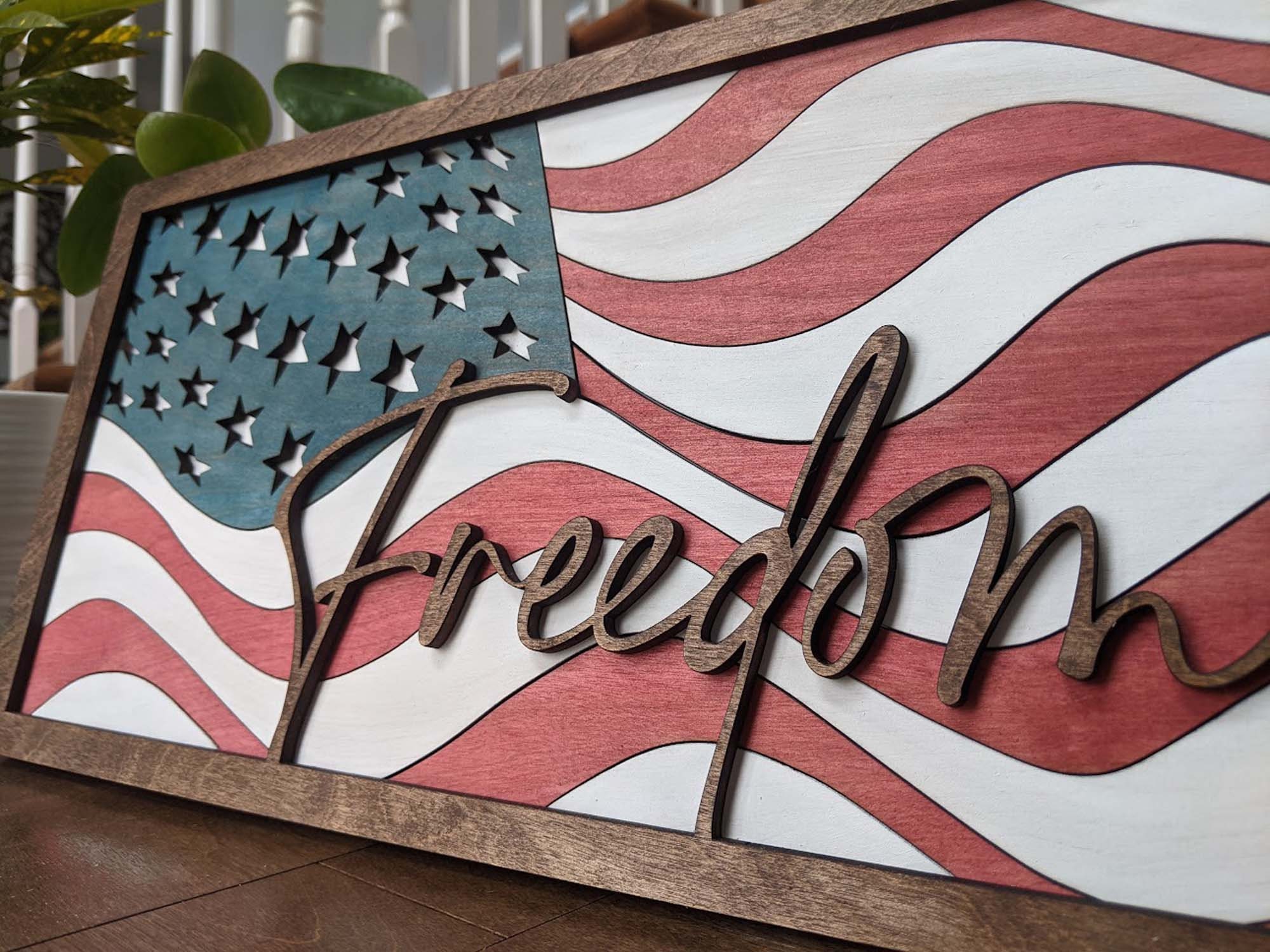 American Flag Freedom Wall Art Digital Laser Cut File Glowforge - Etsy