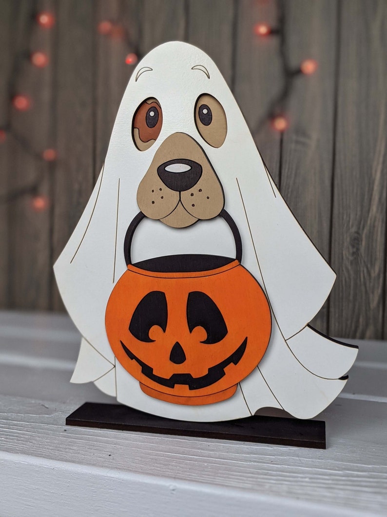 Puppy in Ghost Costume Halloween Laser Cut Digital File Glowforge - Etsy