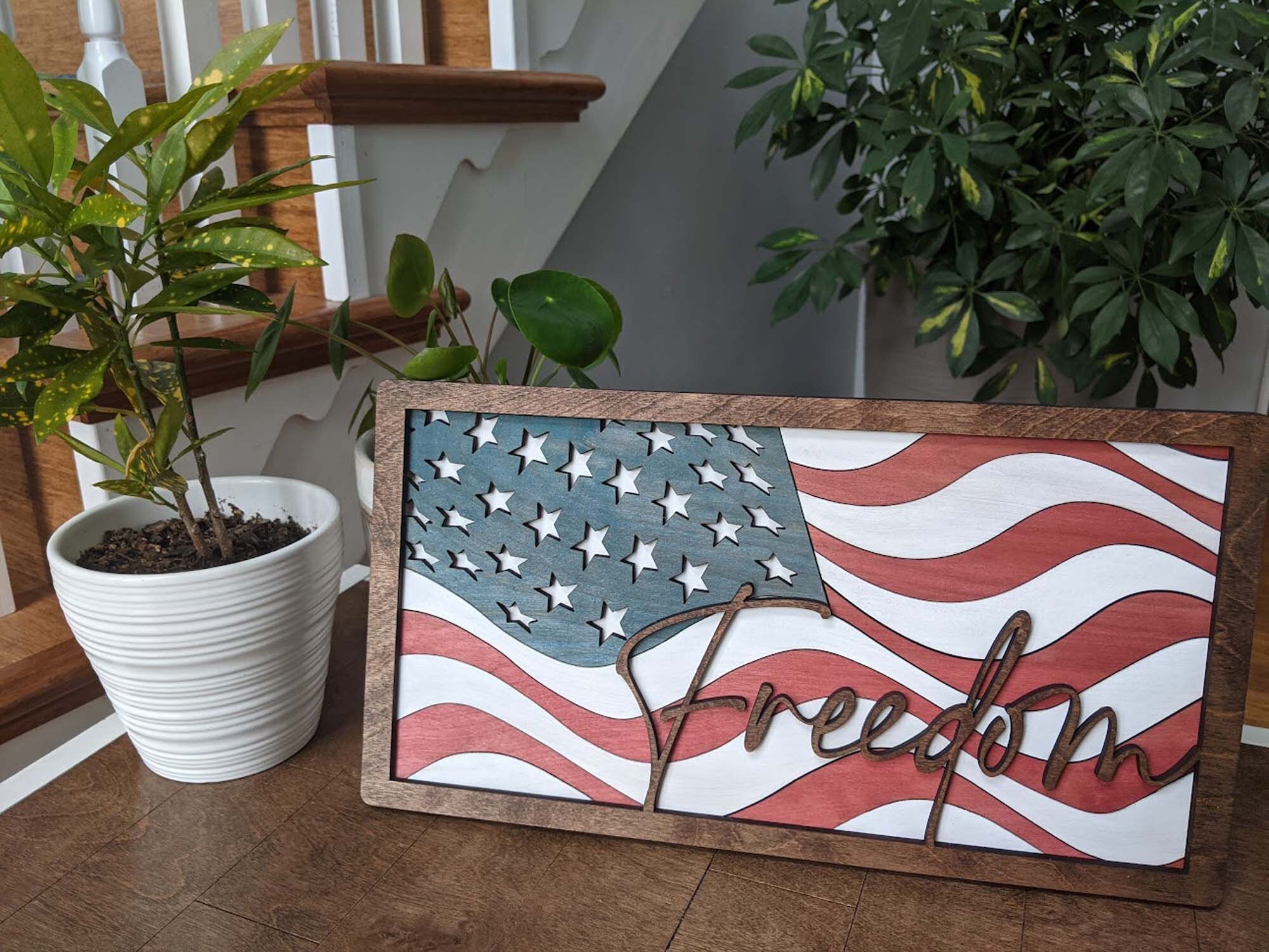 American Flag Freedom Wall Art Digital Laser Cut File Glowforge - Etsy