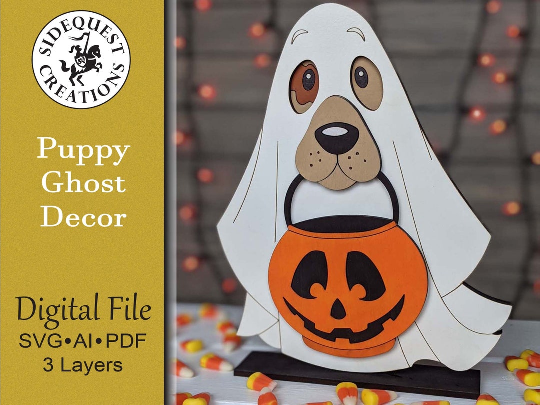 Puppy in Ghost Costume Halloween Laser Cut Digital File Glowforge - Etsy