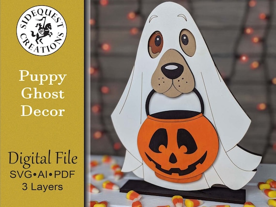 Puppy in Ghost Costume Halloween Laser Cut Digital File - Etsy