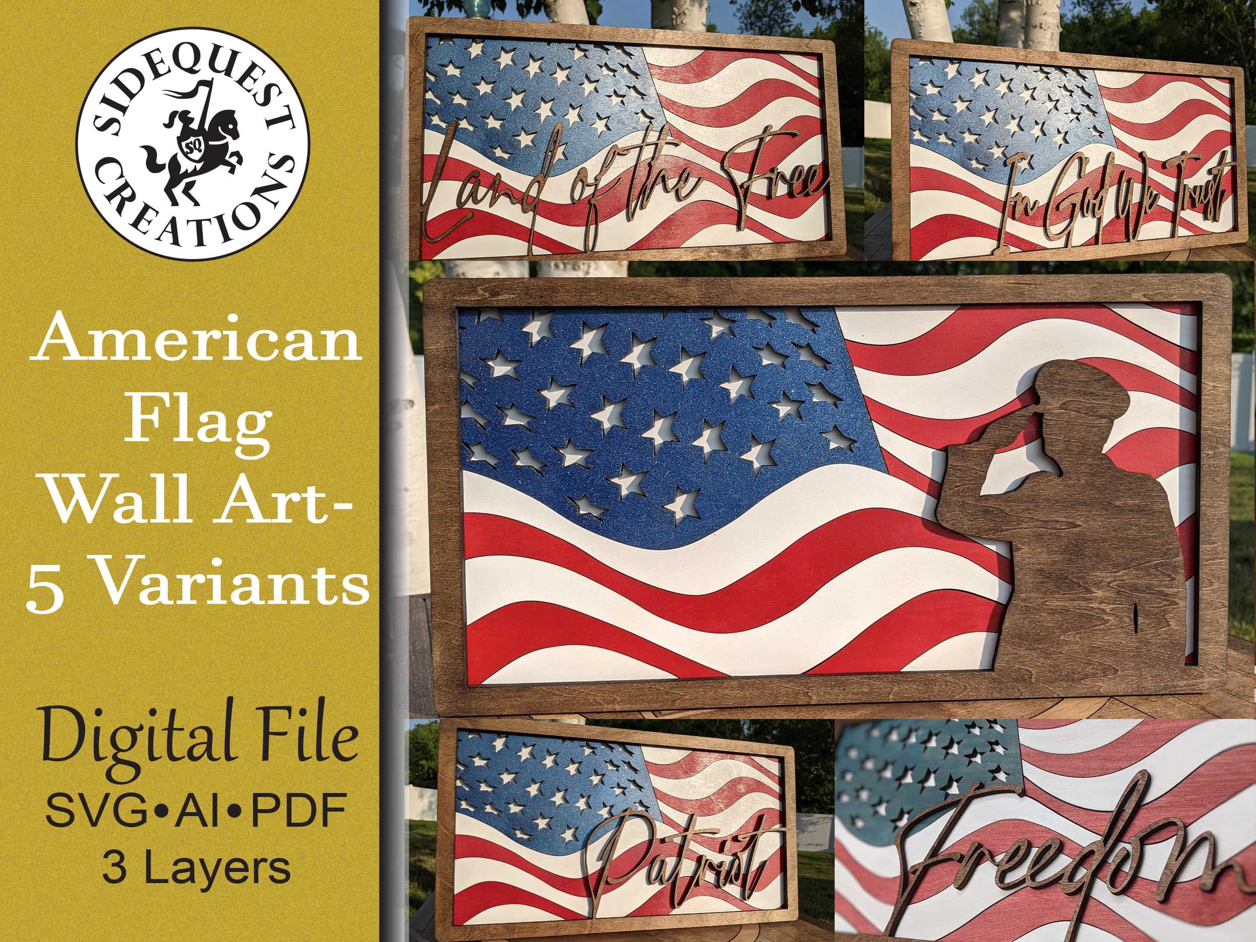American Flag Wall Art- 5 Variants! Digital Laser Cut File Glowforge - Etsy