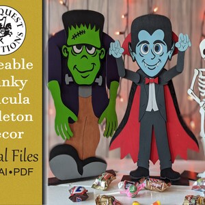 Poseable Dracula Frankenstein Skeleton Decoration Halloween Laser Cut ...