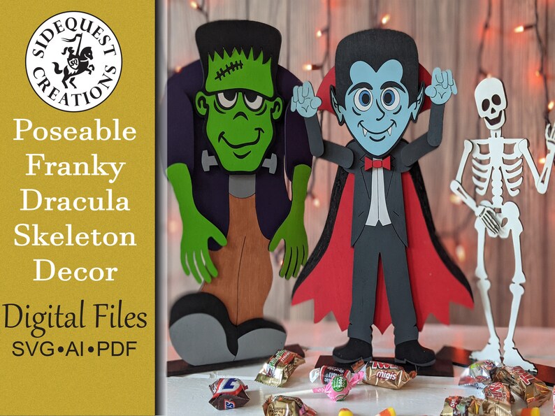 Poseable Dracula Frankenstein Skeleton Decoration Halloween Laser Cut ...