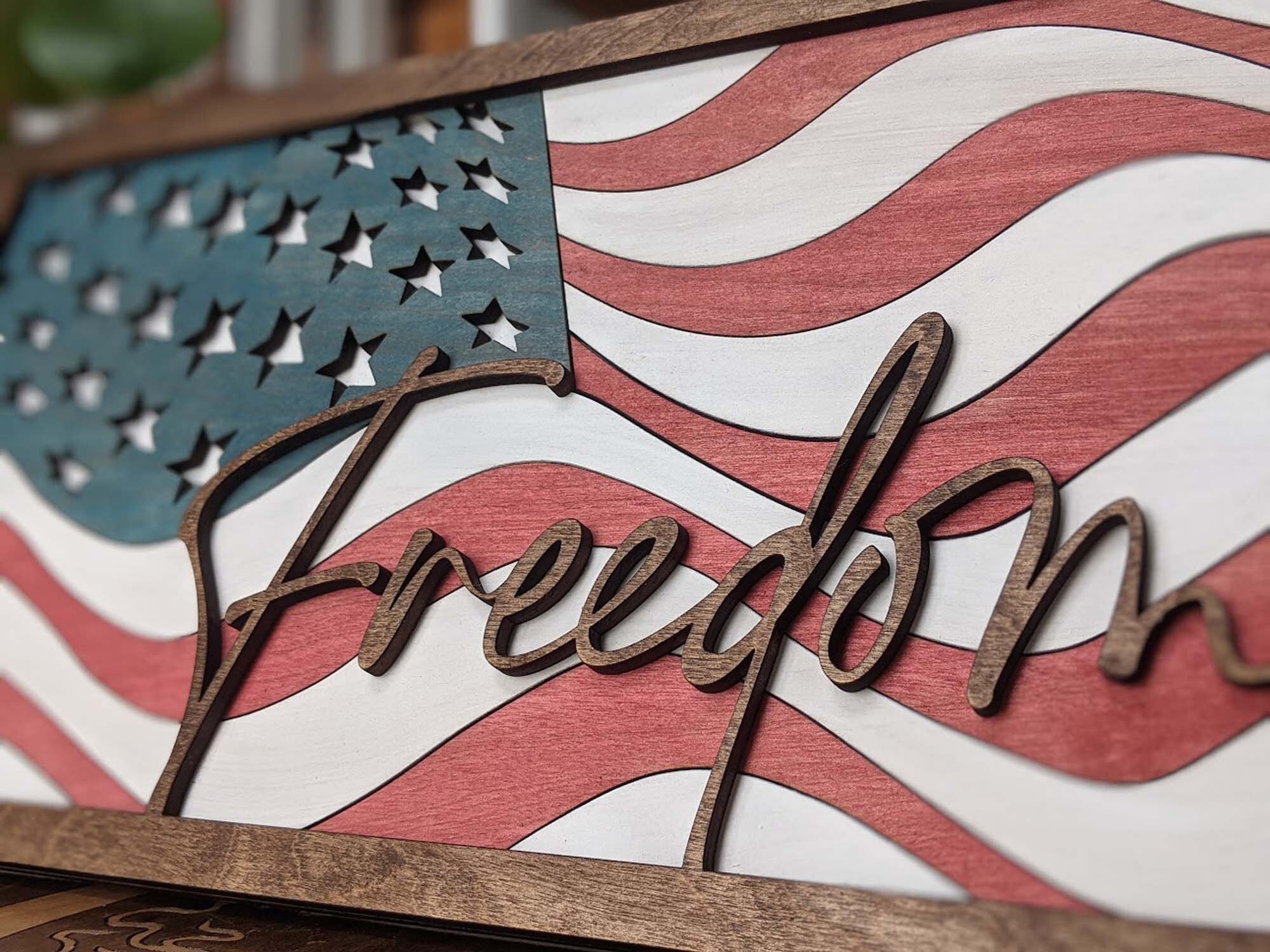 American Flag Freedom Wall Art Digital Laser Cut File Glowforge - Etsy