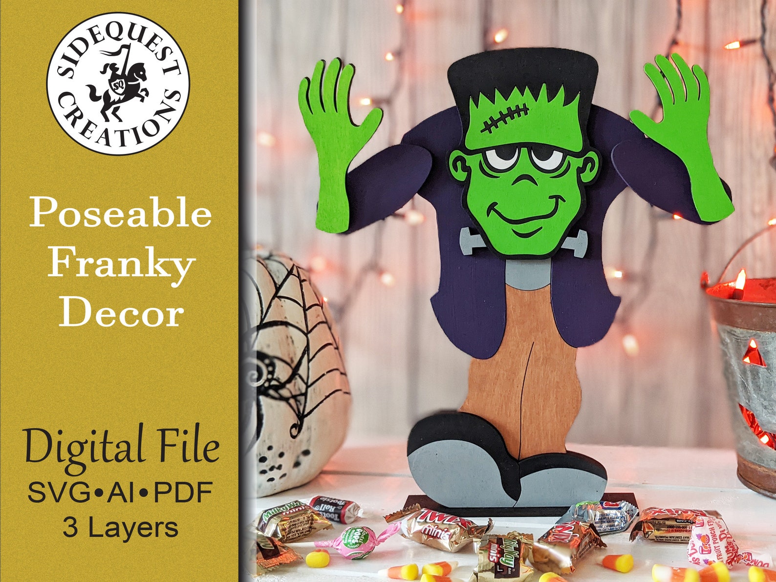 Poseable Dracula Frankenstein Skeleton Decoration Halloween Laser Cut ...