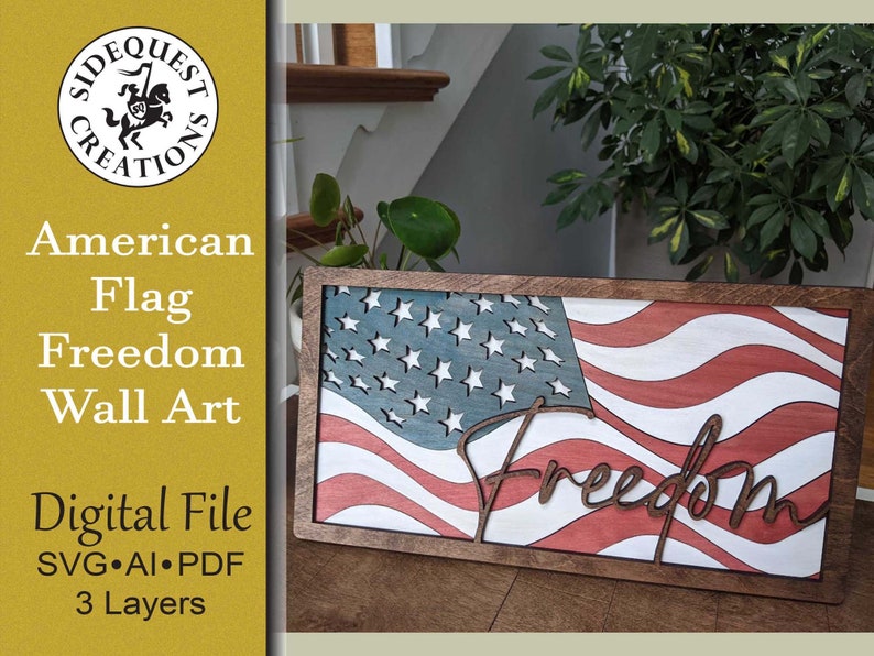 American Flag Freedom Wall Art Digital Laser Cut File - Etsy