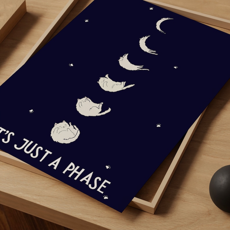 Cat Moon Phase Printable Lunar Wall Art Cat Lover Poster Cute Quote ...