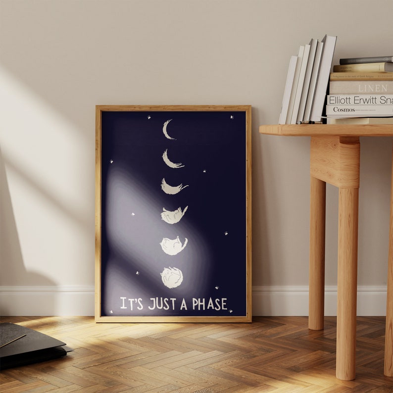 Cat Moon Phase Printable Lunar Wall Art Cat Lover Poster Cute Quote ...