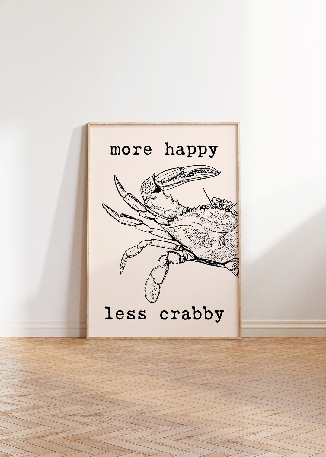 Happy Art Print Funny Crab Print Cute Coastal Poster Minimalist Beach ...
