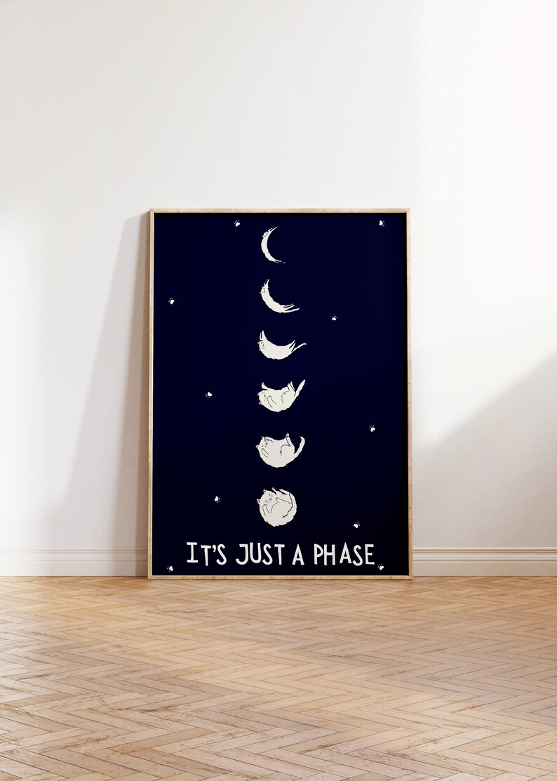 Cat Moon Phase Printable Lunar Wall Art Cat Lover Poster Cute Quote ...
