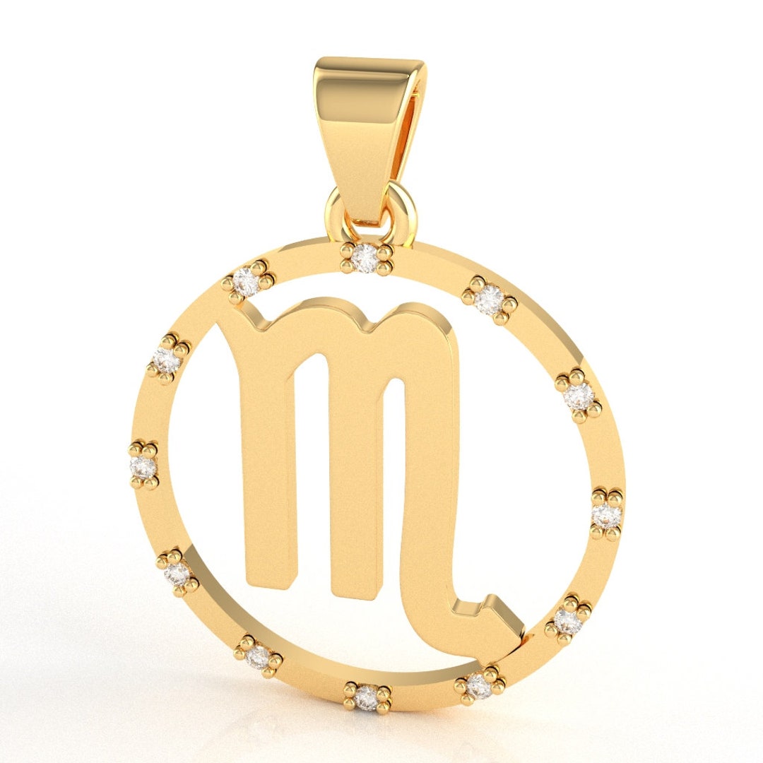 14k Scorpio Zodiac Sign Diamond Bezel Pendant 14k/10k Gold Pendant ...