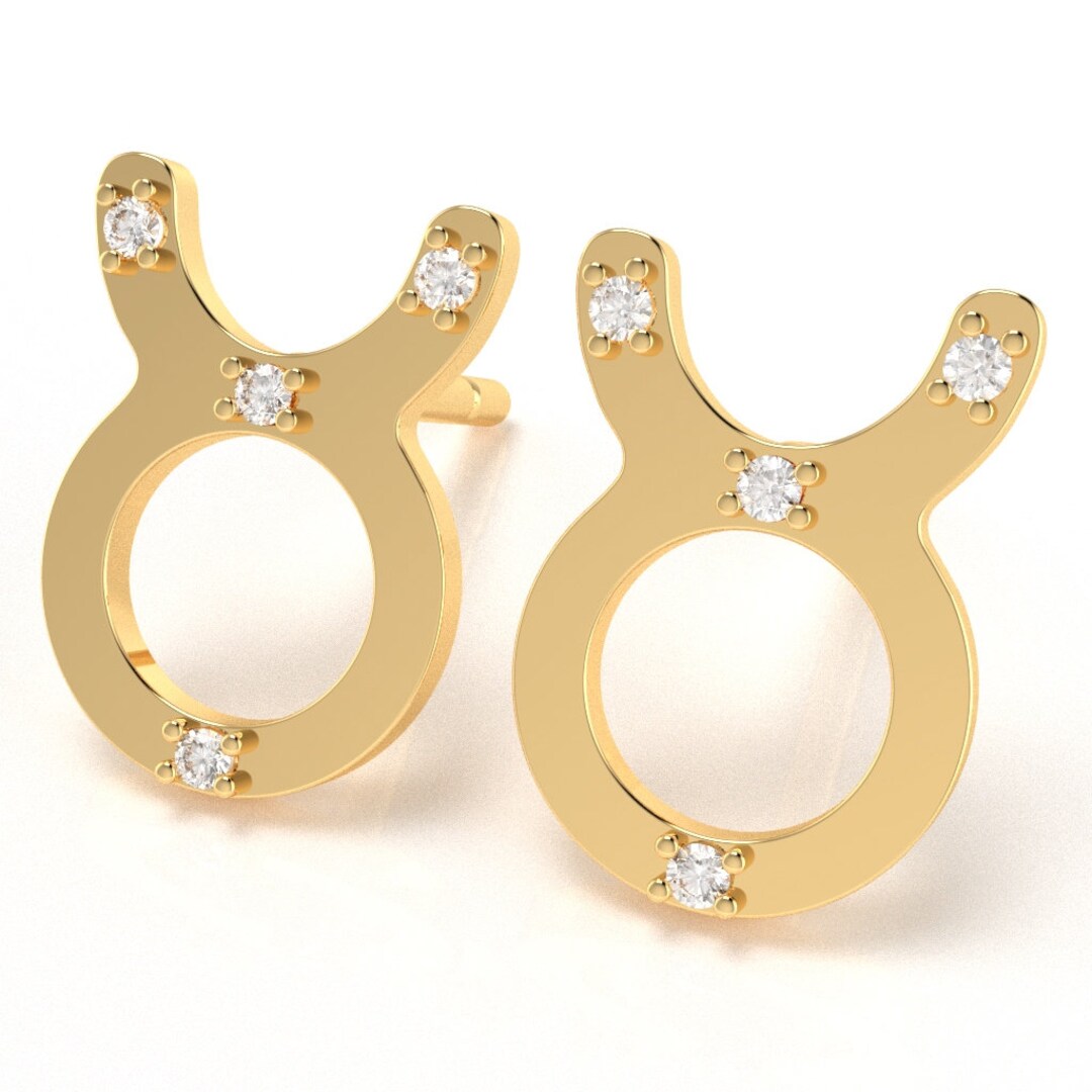 14k Taurus Zodiac Sign Diamond Earrings 14k/10k Gold Stud Earrings ...
