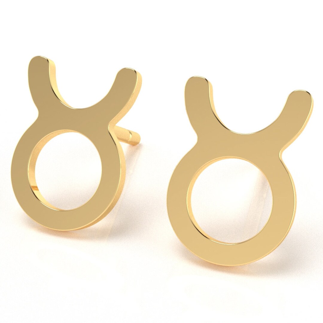 Taurus Zodiac Sign Earrings 14k/10k Gold Stud Earrings Taurus ...