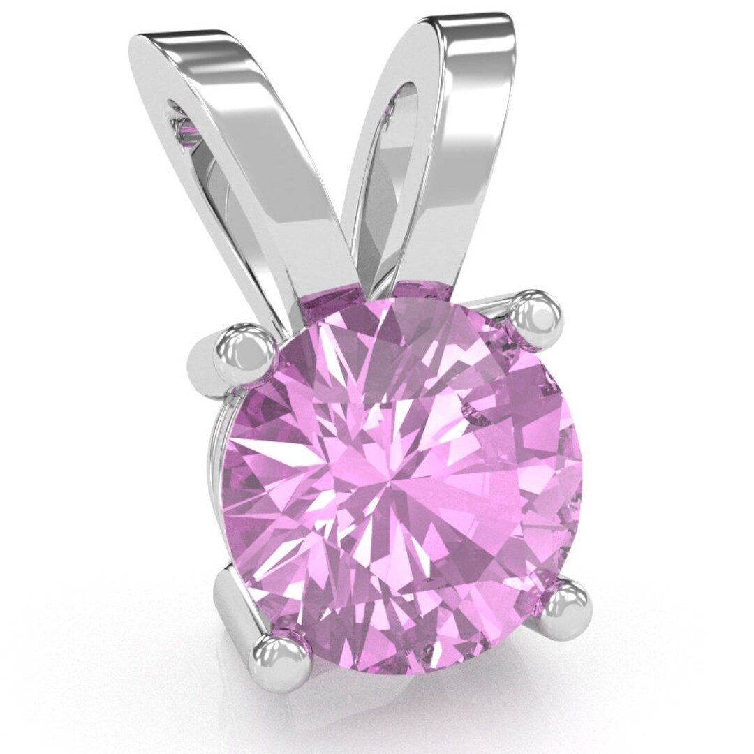 Round Stone Pendant 14k Lab-created Pink Sapphire Solitair Pendant 14k ...