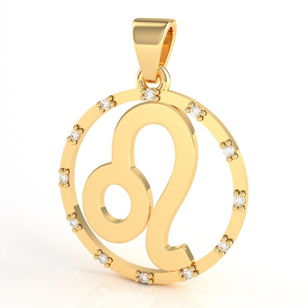 Leo Zodiac Sign Diamond Bezel Pendant 14k/10k Solid Gold Pendant Leo ...