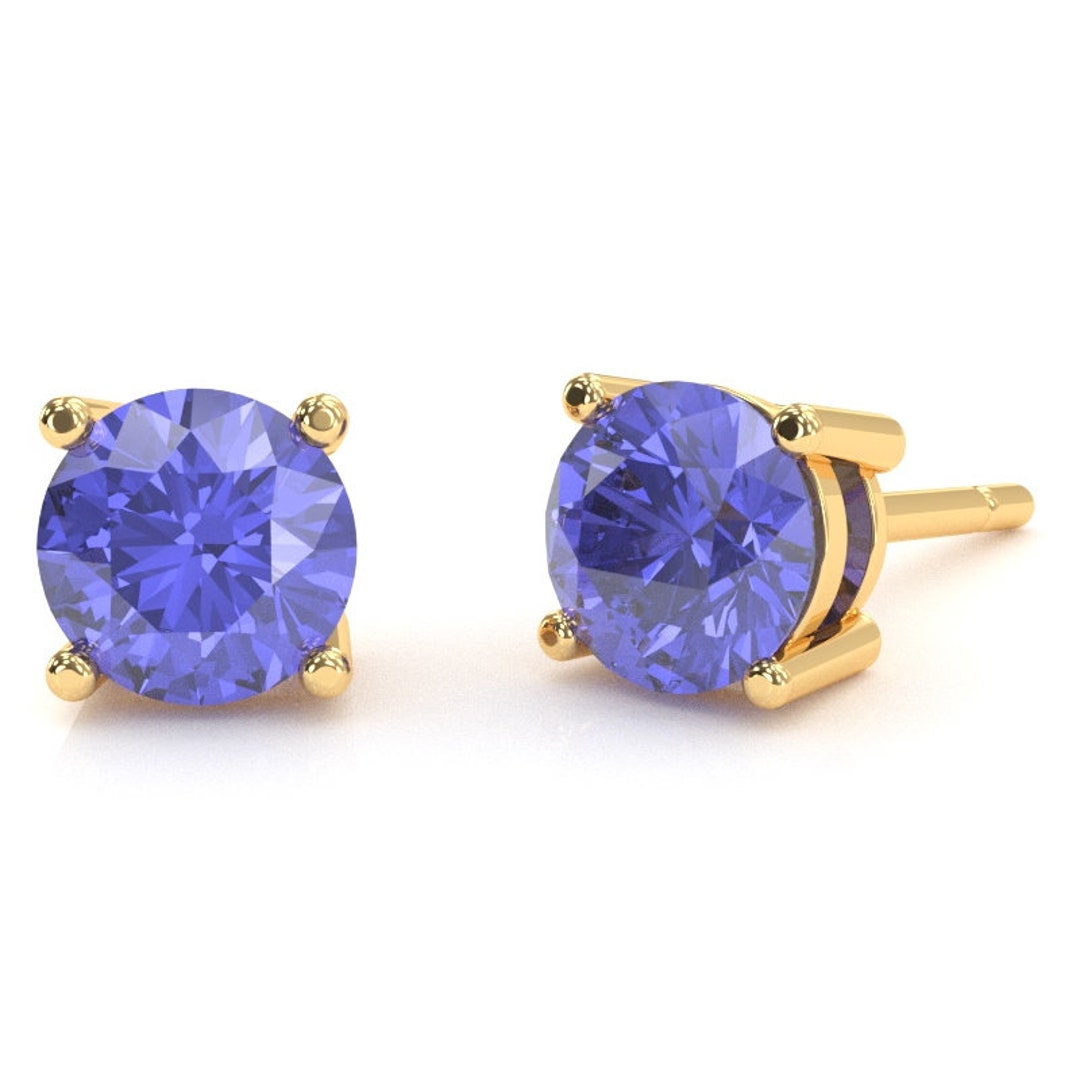 Round Stone Stud Earrings 14k Gold Tanzanite Stud Earrings 14k Gold ...