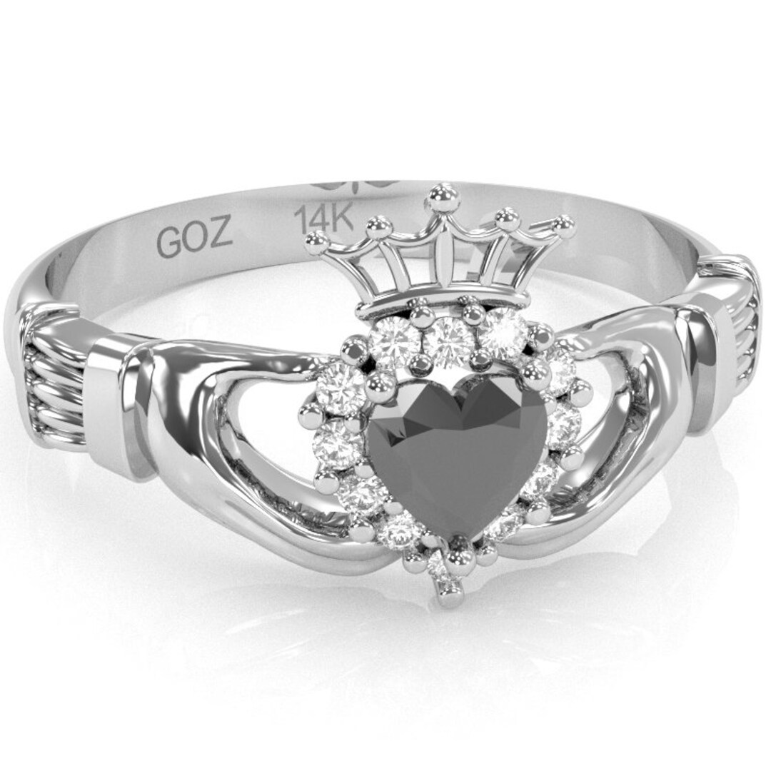 Claddagh Heart Shape Diamond Ring in 14k/10k Solid Gold/925 Sterling ...