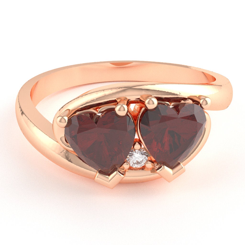 2 Hearts in Love Diamond Promise Ring in 14k/10k Solid Gold/925 ...