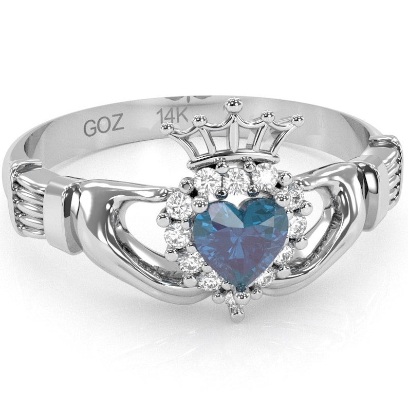 Claddagh Heart Shape Diamond Ring in 14k/10k Solid Gold/925 Sterling ...