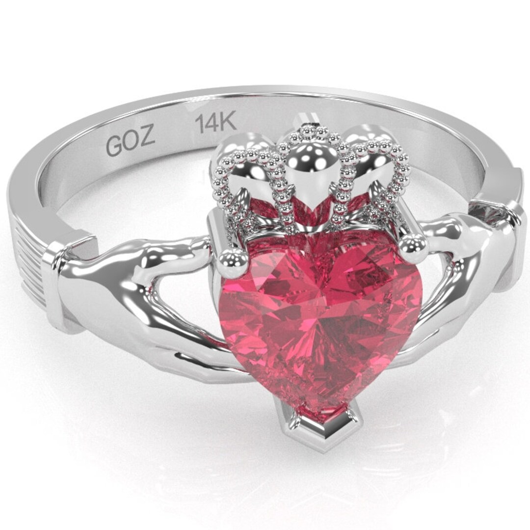 Claddagh Heart Shaped Ring in 14k /10k Gold/ Genuine Pink Tourmaline ...