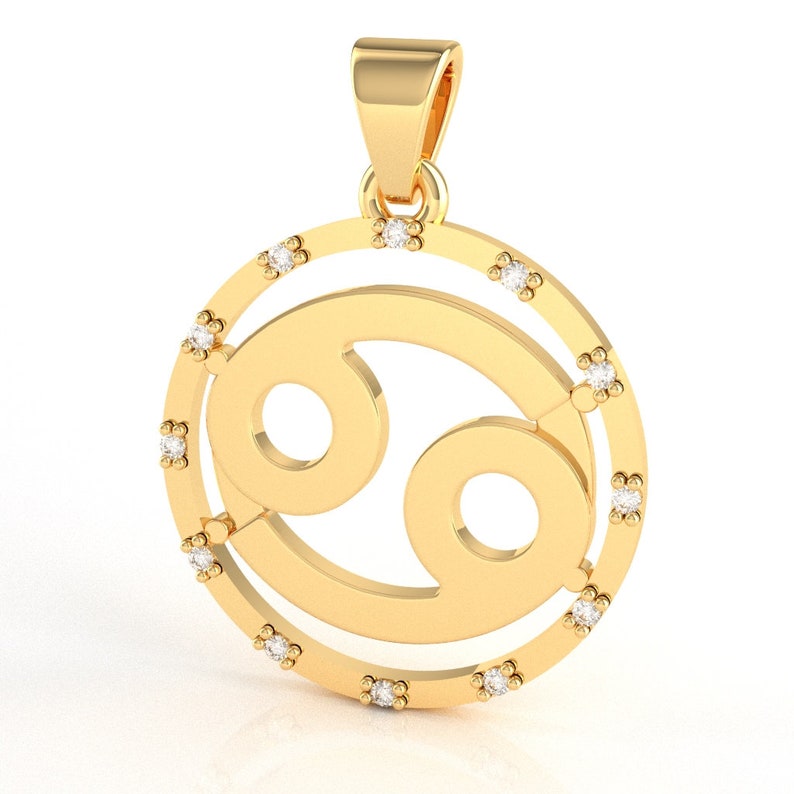 Cancer Zodiac Sign Diamond Bezel Pendant 14k/10k Gold Pendant Cancer ...