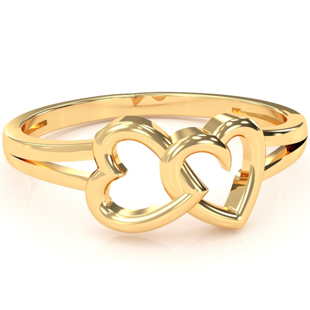 14K Gold Double Heart Love Ring 14k Solid Gold Promise Ring Gift for ...