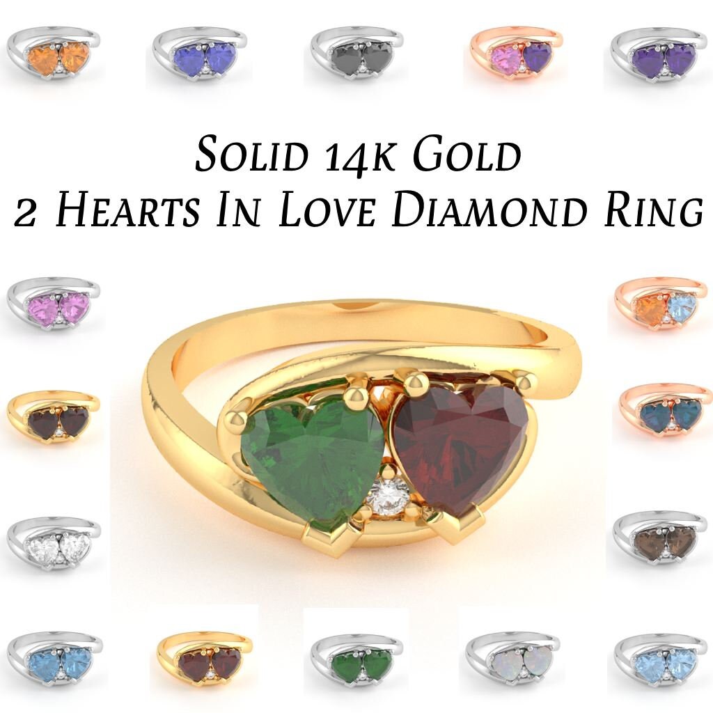 2 Hearts in Love Diamond Promise Ring in 14k/10k Solid Gold/925 ...