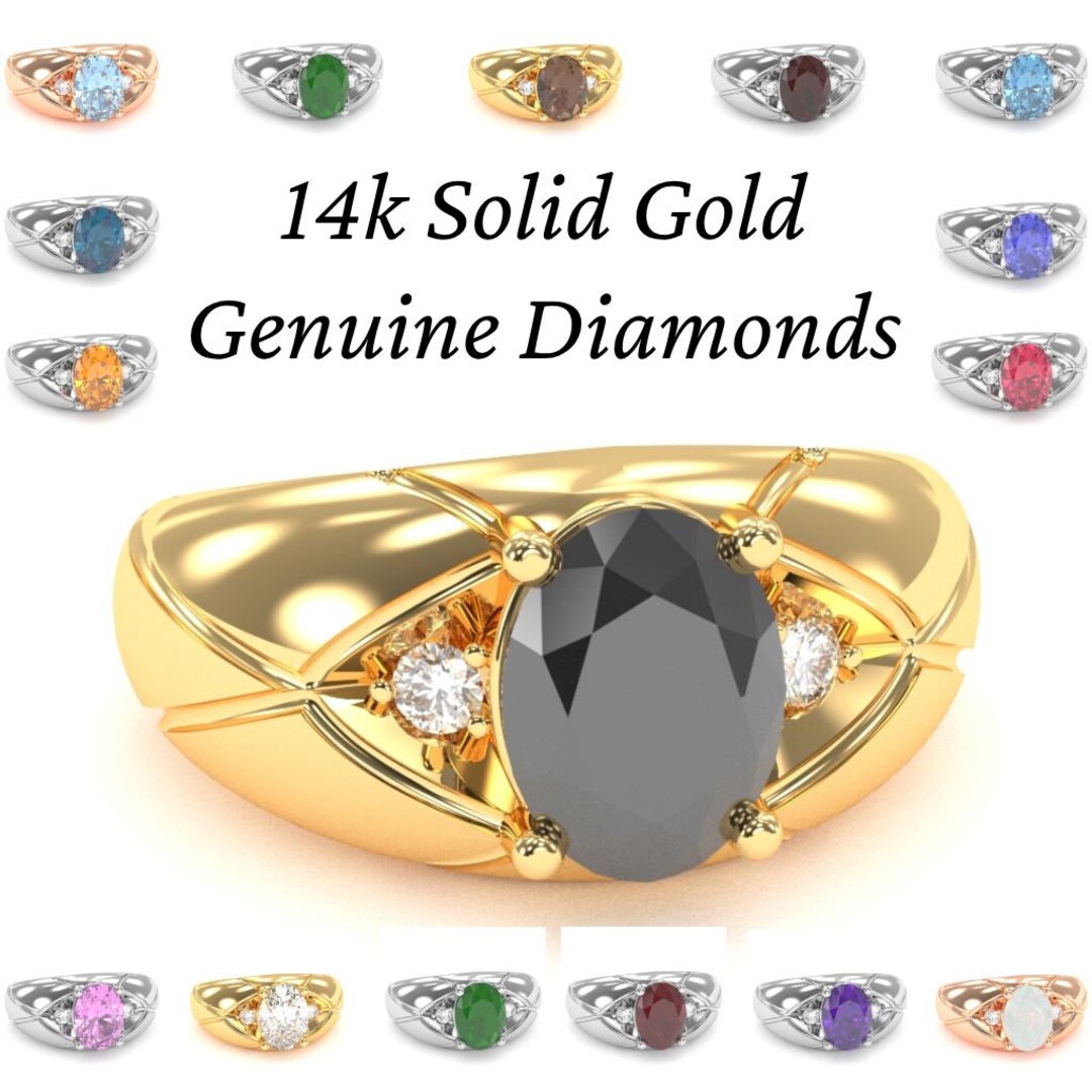 Mens Birthstone Diamond Ring in 14k/10k Solid Gold/925 Sterling Silver ...