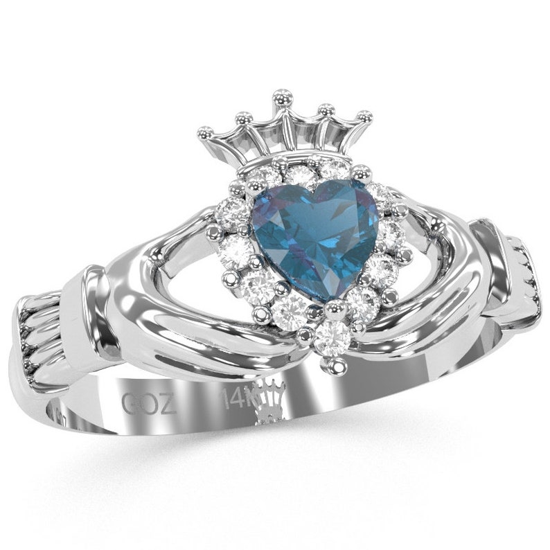 Claddagh Heart Shape Diamond Ring in 14k/10k Solid Gold/925 Sterling ...