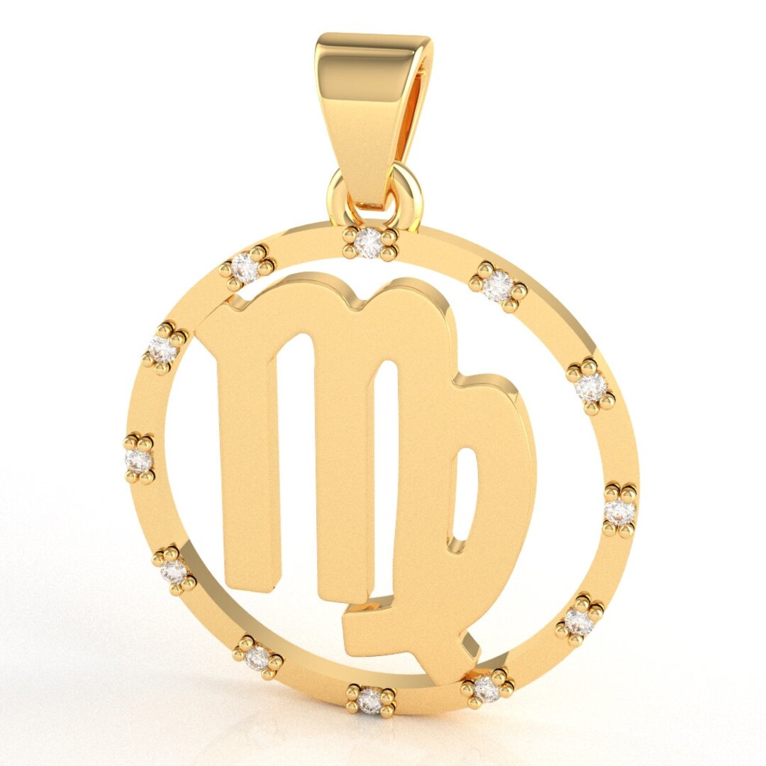 Virgo Zodiac Sign Diamond Bezel Pendant 14k/10k Gold Pendant ...