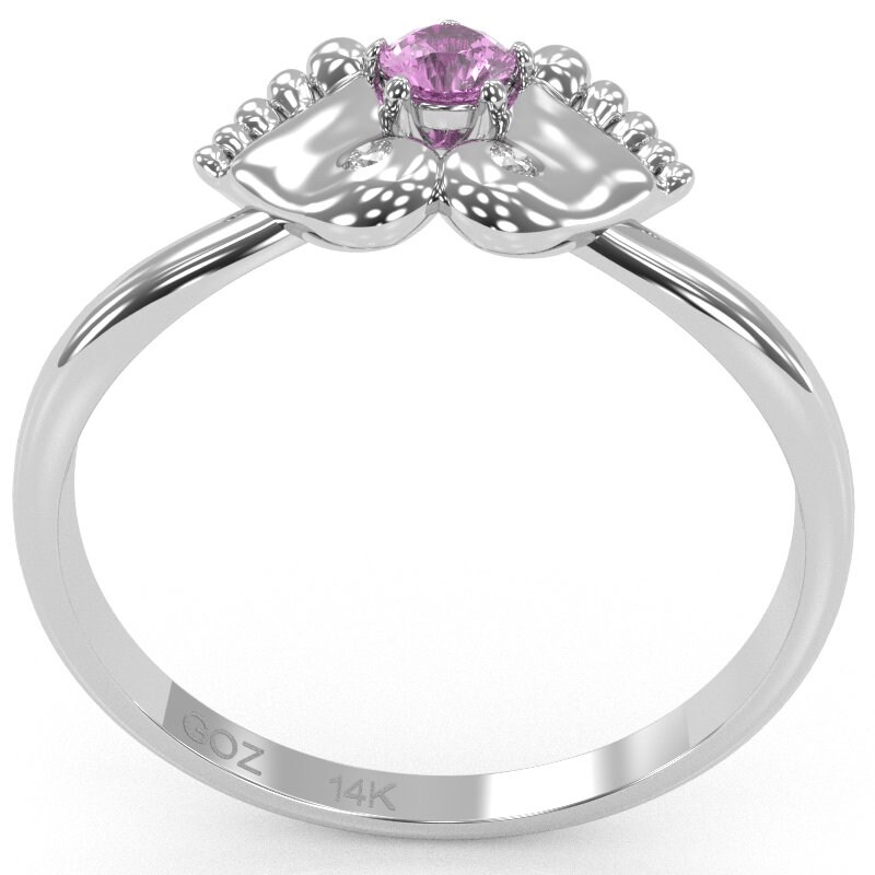 Baby Feet Ring in 14k Gold Baby Feet Lab Pink Sapphire Diamond 14k Ring ...