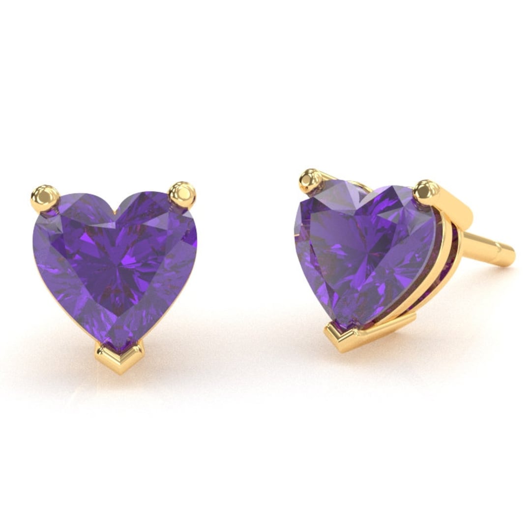 Heart Shape Stud Earrings 14k Gold Heart Shape Amethyst Stud Earrings ...