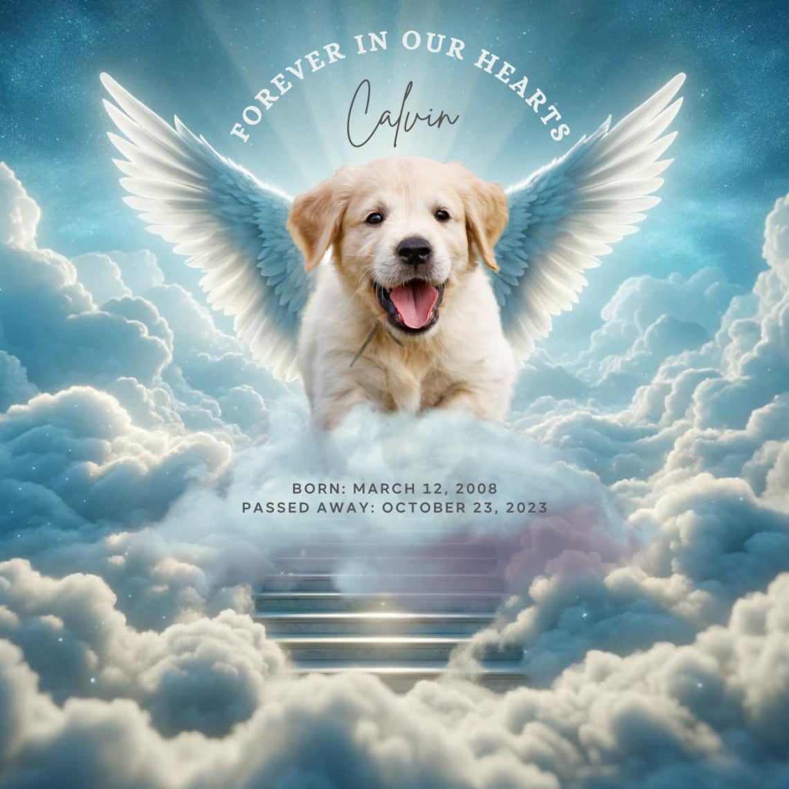 Pet Memorial Photo Template, Angel Wings, Stairway to Heaven (canva ...