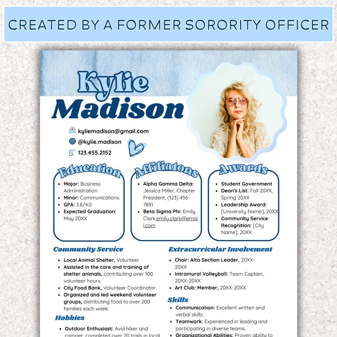 Sorority Resume, Rush Resume, Sorority Resume Template, Canva Resume ...